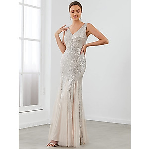 Ever-Pretty Women's Sexy V-Neck Backless Mermaid Evening Maxi Dress Rose Gold US8