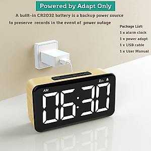 Searon Digital Alarm Clock with LED Display, Brightness Adjustment, Battery Backup, Snooze, 12/24Hr for Heavy Sleepers Kid Senior Teen Boy Girl Kitchen - 5.5 x 3 x 1.6 Inches. (Wood Grain Color)