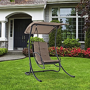 Hammock Chair Hanging Chair Swing Chair Patio Porch Swing with Stand Canopy & Cushion for Indoor/Outdoor Garden Balcony Backyard Outside G Brown