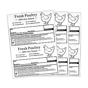 Poultry Freezer Labels,4x3 Inch with Safe Handling Instructions Exemption,50Pcs