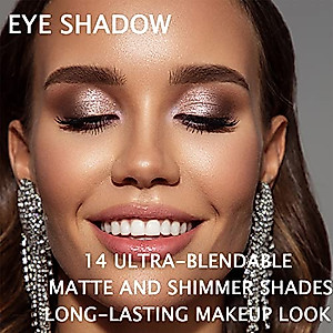 Youngfocus Eye Makeup Brow Contour Kit, 6 Waterproof Eyebrow Powders Palette Set, 5 Eyebrow Stencils,14 Highly Pigmented Eyeshadows, 3 Highlighter Contour Powders, Spoolie/Brush Duo, Eye Brow Wax - Best Gift