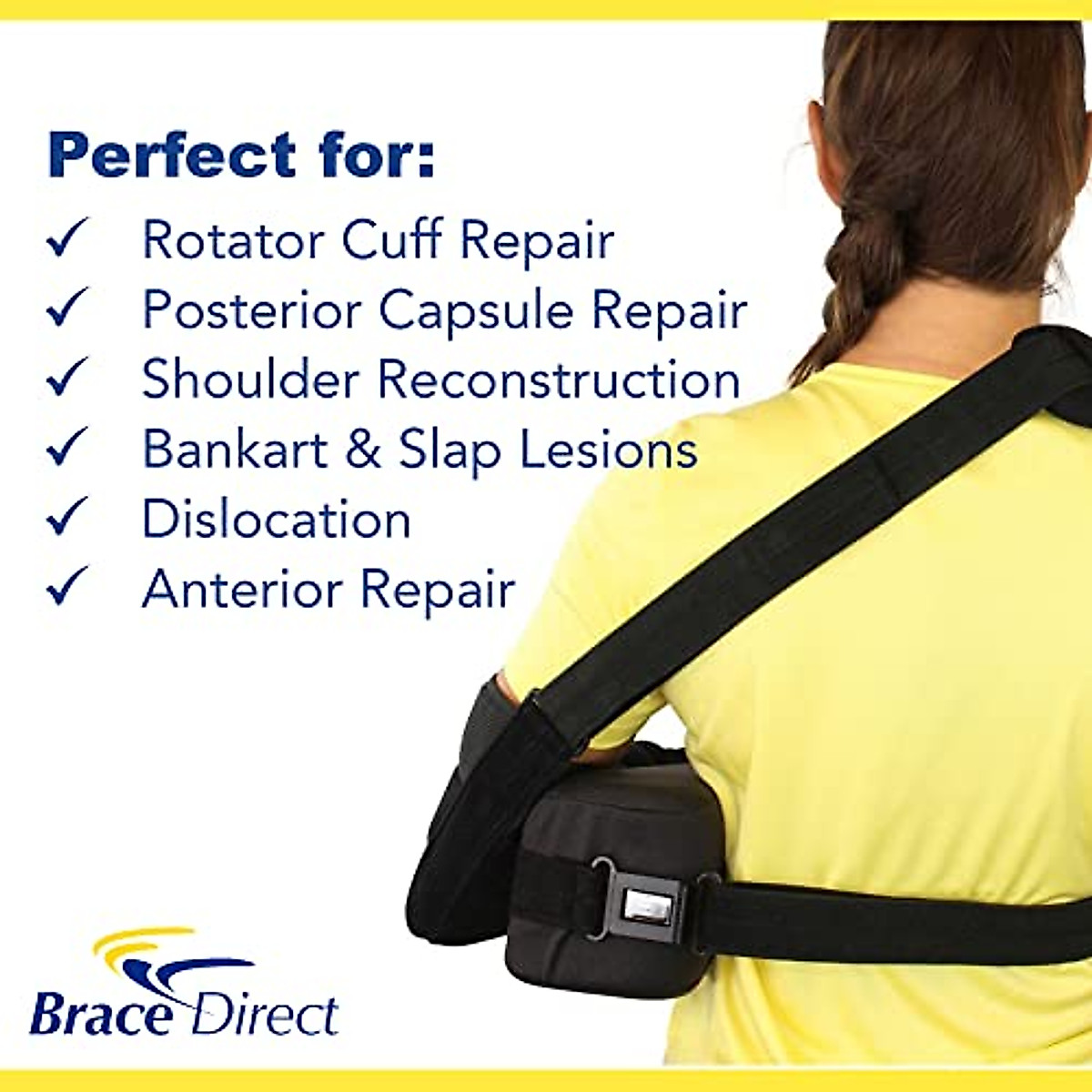 Brace Direct Shoulder Immobilizer with Abduction Sling for Injury Support for Posterior Capsule, Dislocations, Rotator Cuff, Subluxation, & Post Surgery