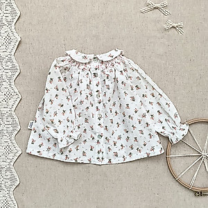 Curipeer Baby Girls White Long Sleeve Blouse Cotton Floral Toddler Tops Shirt 18-24M for Spring