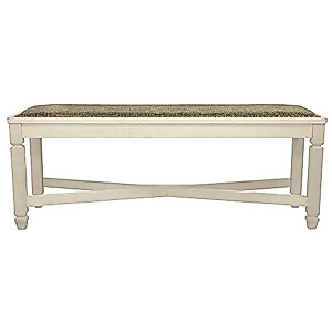 Signature Design by Ashley Bolanburg French Country Upholstered Dining Room Bench, Antique White