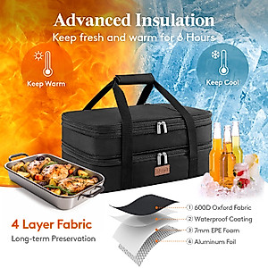 Lifewit Insulated Double Casserole Carrier Thermal Lunch Tote for Potluck Parties, Picnic, Beach, Fits 9 x 13 Inches Casserole Dish, Expandable by Mid Zipper, Black