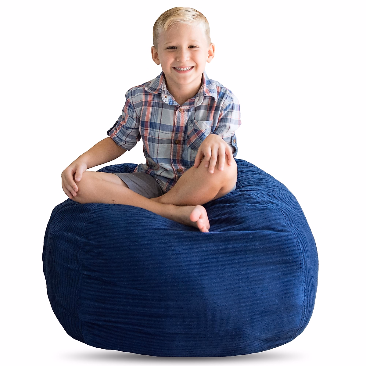 Creative QT Stuff ’n Sit Extra Large 38’’ Bean Bag Storage Cover for Stuffed Animals & Toys, Giant Beanbag Chair for Plush, Toddler & Kids Rooms Bedroom Organizer for Christmas, Royal Blue Corduroy