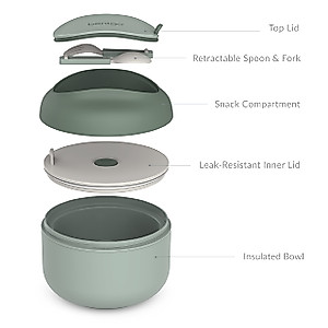 Bentgo Bowl - Insulated Leak-Resistant Bowl with Collapsible Utensils, Snack Compartment and Improved Easy-Grip Design for On-the-Go - Holds Soup, Rice, Cereal & More - BPA-Free, 21.2 oz (Khaki Green)