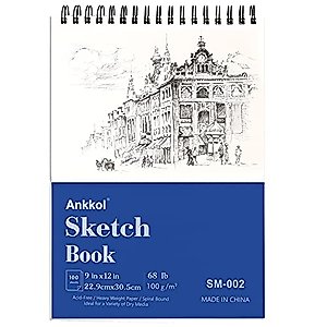 Sketch Book 9x12 Inch, Artist Sketch Pad, 100 Sheets (68lb/100gsm) Spiral Bound Sketchbook, Acid-Free Drawing Paper Pad, Art Supplies for Colored and Graphite Pencils, Charcoal, & Soft Pastel.