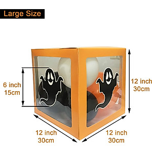 Halloween Balloon Boxes Decorations - Orange Transparent Box for Halloween Baby Shower, Birthday Party Decorations - Includes 4 Box Blocks, Black Ghost Boo Letter Stickers, 20 Latex Balloons