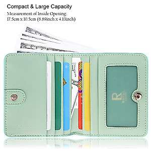 FUNTOR Small Wallets for Women, Ladies Small Compact Bifold Pocket RFID Blocking Genuine Leather Wallet for Women, BlingGreen