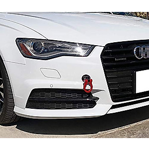 iJDMTOY Red Track Racing Style Tow Hook Ring Compatible with 2008-up Audi A4 A5 A6 A7 S4 S5 S6 S7, Made of Light Weight CNC Aluminum