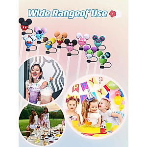 10PCS Funny Straw Cover Cap Compatible with Stanley for 30&40 Oz Cup 10 mm Drinking Straw Topper, Reusable Silicone Straw Covers, Cute Trumbler Cup Accessories (Mouse-1)