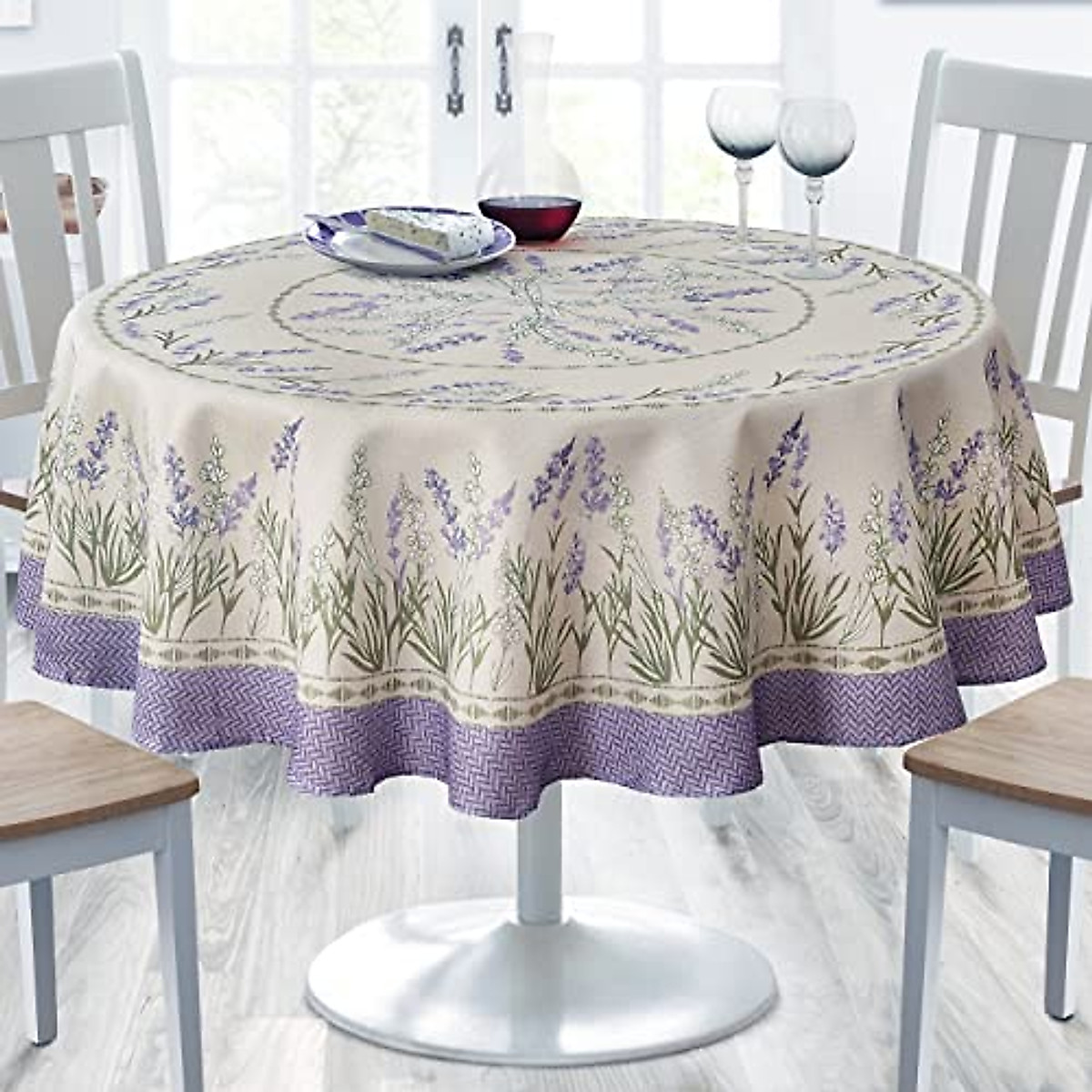Home Bargains Plus Provence Round Tablecloth, 70 Inch, Holiday Blanchard Field of Lilacs, Wrinkle and Stain Resistant Fabric Table Cover for Dinner Parties and Banquet