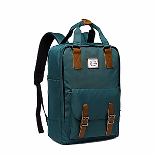 VASCHY School Backpack for Men and Women, Unisex Vintage Water Resistant Casual Daypack Rucksack Bookbag for College Fits 15inch Laptop Blackish Green