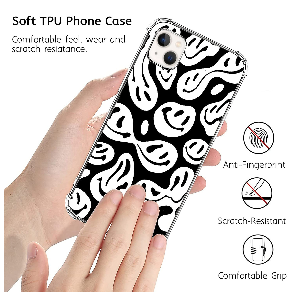 Fisgerod Black and White Smile Face iPhone Case for iphone 13, Trippy Aesthetic Melting Case for Girls Boys Women Men, Unique Trendy TPU Bumper Cover Case for iphone 13