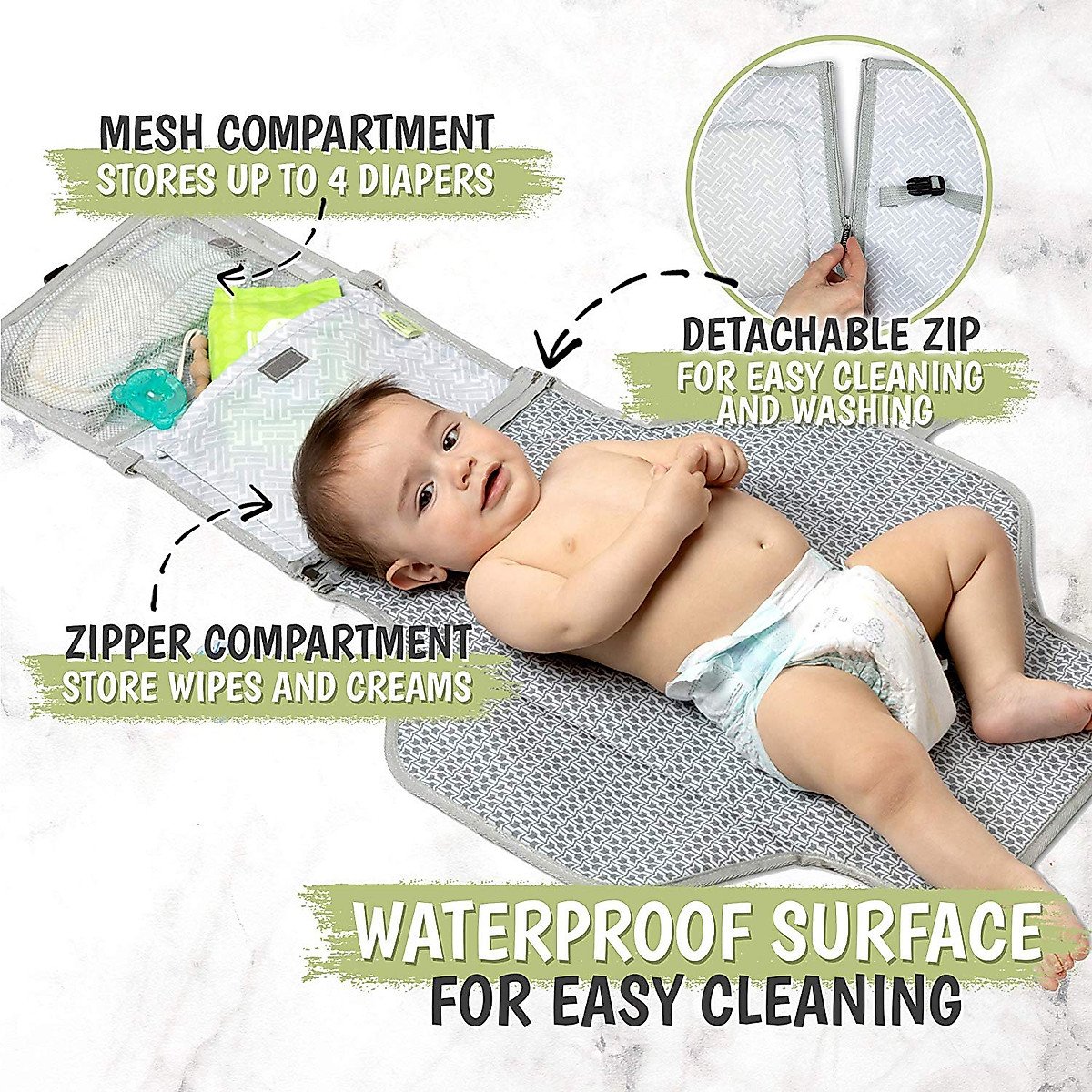 KeaBabies Portable Diaper Changing Pad and Waterproof Foldable Baby Changing Mat - Travel Diaper Change Mat - Diaper Changing Station - Travel Diaper Change Pad - Lightweight Changing Pads for Baby