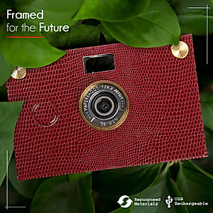 Paper Shoot Camera - 18MP Compact Digital Papershoot Camera Gift for Kid with Four Filters, 10 Sec Video & Timelapse - Includes: 32GB SD Card, 2 Effect Lens & Camera Case - Leather Red