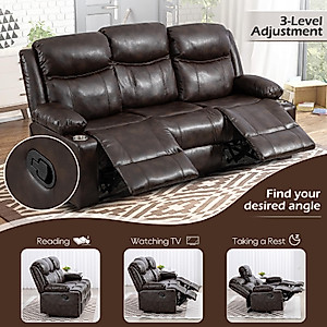 B BAIJIAWEI Reclining Sofa - 3 Seater Manual Recliner with Massage and Heat, Cup Holders, Loveseat Recliner Couch for Living Room(Brown)