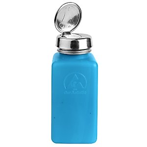 Menda - MDA-5292 35284 One Touch Liquid Dispenser Pump Bottle, ESD Safe, 8 oz. Dissipative, HDPE/Stainless Steel, Blue