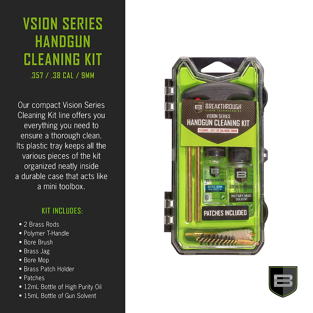 Breakthrough Clean Handgun Cleaning Kit - Vision Series Gun Cleaning Supplies with Durable Storage Case - 9mm/.357/.38 Caliber