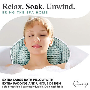 Lady McBath Bath Pillow - Luxury Bath Pillows for Tub Neck and Back Support - Powerful Suction Cups, Machine Washable Bathtub Accessory for Relaxation (Turquoise)