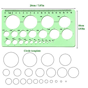 Circle Templates Measuring Geometry Ruler Shape Stencils Drawing Set Plastic Geometric Drawing Painting Stencils Oval Templates Scale Drafting Tools for School, Office, Building Formwork, Drawings