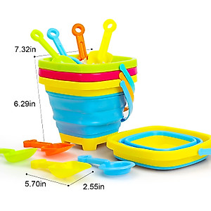 TOY Life Beach Toys for Toddler 1-3 Sand Toys for Kids Beach Toys for Kids Ages 4-8 with 4 Callapsible Buckets Sandbox Toys Beach Toys for Kids Ages 8-12 with Shovels Collapsible Beach Toys 2.5L