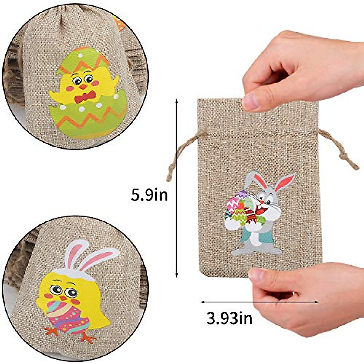 DIYASY Easter Burlap Gift Bags, 36 Pcs Bunny and Chick Candy Bags with Drawstrings for Kids Easter Party Favor