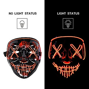 Entrope Halloween Mask, LED Glow Scary Halloween Face Mask for Festival Cosplay Halloween Costume Masquerade Parties, Carnival, Gifts (Red)