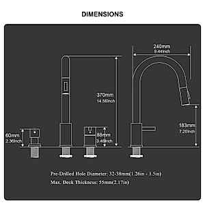 KIRLYSTONE 3-Hole Kitchen Faucet with Pull Down Sprayer, Brushed Nickel Kitchen Sink Faucet with Separate Handle and Soap Dispenser