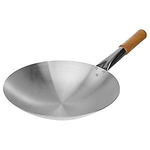 Hemoton Egg Frying Pan Woks & Stir-fry Pans Stainless Steel Wok Pan Stir Fry Pans Chinese Cooking Pan with Handle for Home Professional Cooking Outdoor 30CM Wok Stainless Steel Stock Pot