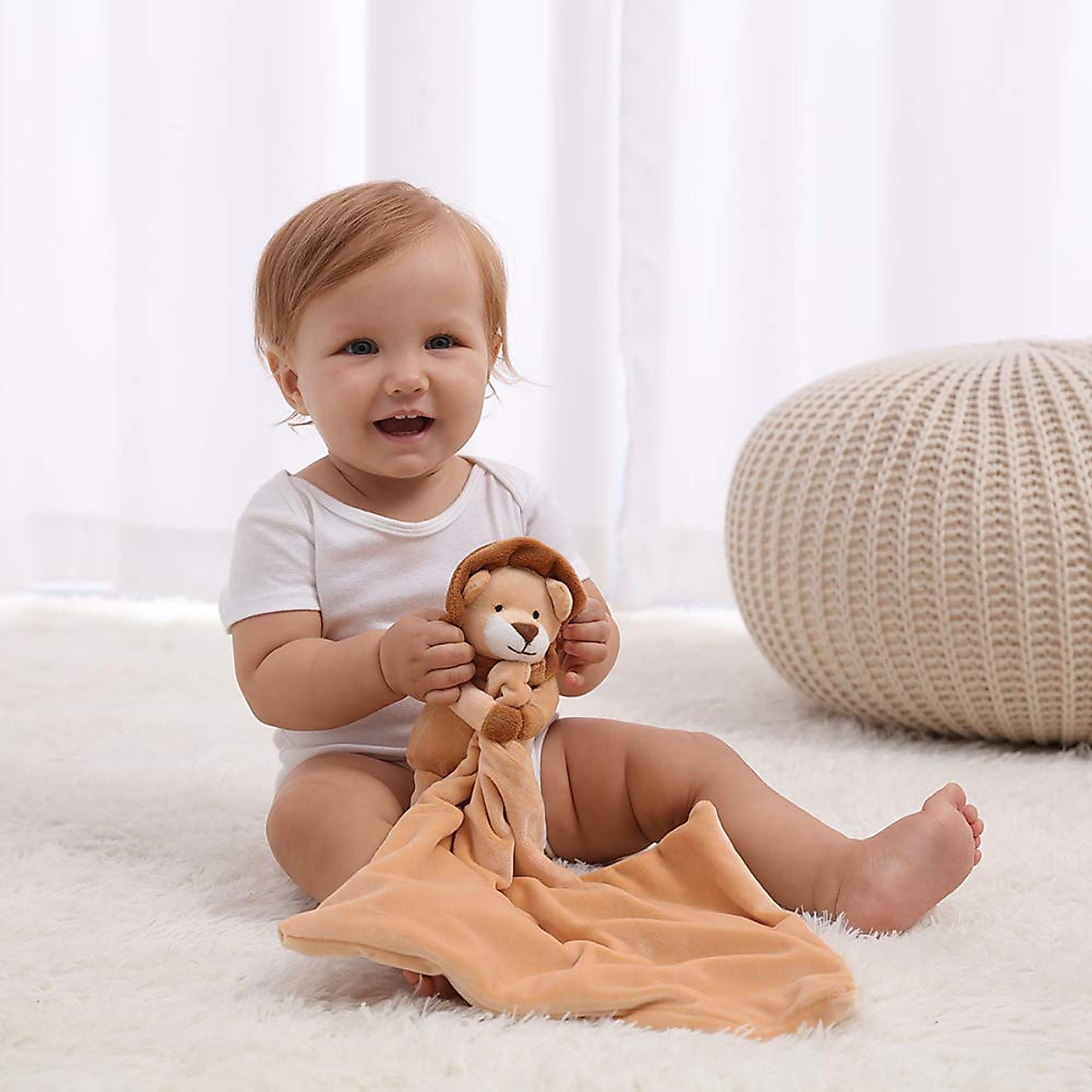 Apricot Lamb Stuffed Animals Security Blanket Yellow Lion Infant Nursery Character Blanket Luxury Snuggler Plush(Yellow Lion, 13 Inches)