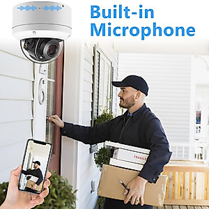 Inwerang Security 5.0MP H.265 POE IP PTZ Camera, 5X 2.7-13.5mm AF Lens, IP66 Waterproof Outdoor/Indoor Vandalproof Network Dome Camera, Audio in, 98ft Night Vision