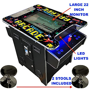 TOP US VIDEO ARCADES Full Size Commercial Grade Cocktail Arcade Machine 2 Player Retro 412 Games 22" LCD Screen Tempered Glass 2 Stools Included 5 Year Warranty Black