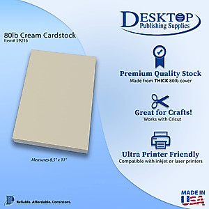 Heavyweight Natural Cream Cardstock 8.5" x 11" - Thick Paper for Printing - Inkjet / Laser 80lb Cardstock (20 Sheets)