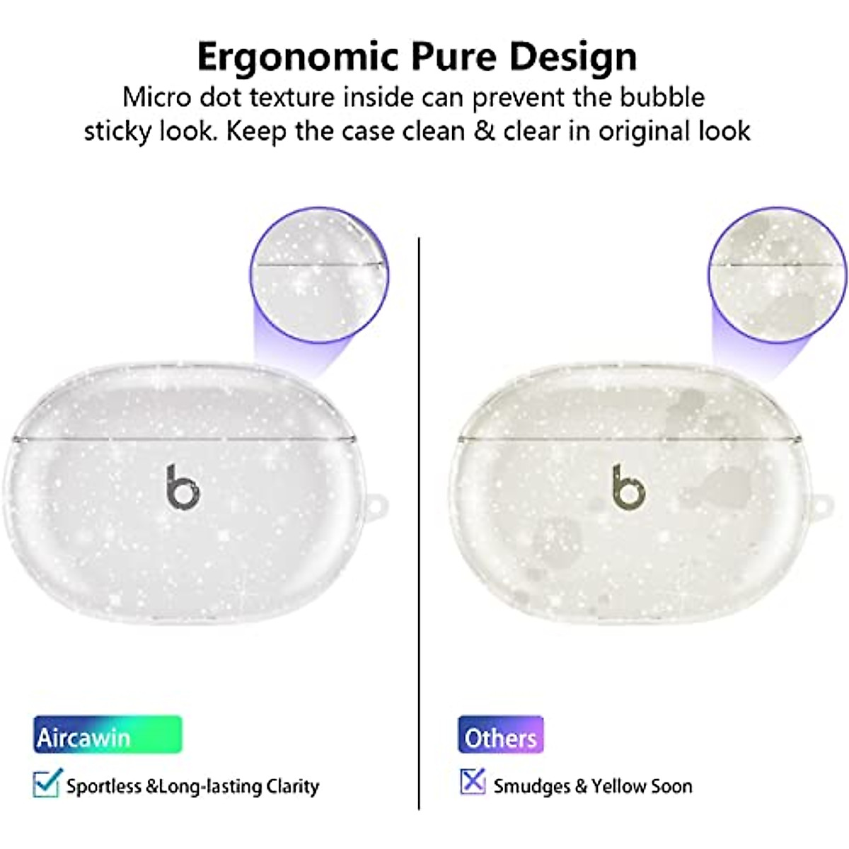 Aircawin for Beats Studio Buds Case 2021 Clear Glitter,Sparkly Bling Clear Case for Beats Studio Buds + Case Cover 2023,Shockproof Soft TPU Case for Beats Studio Buds Case Cover with Keychain-Glitter