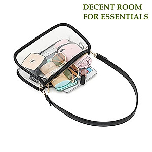LOXOMU Clear Purses for Women Stadium, Small Clear Concert Purse Clear Bag for Concert Sports Event Travel (Black)