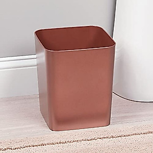 mDesign Square Shatter-Resistant Plastic Small Trash Can Wastebasket, Garbage Container Bin for Bathrooms, Powder Rooms, Kitchens, Home Offices - Rose Gold Finish