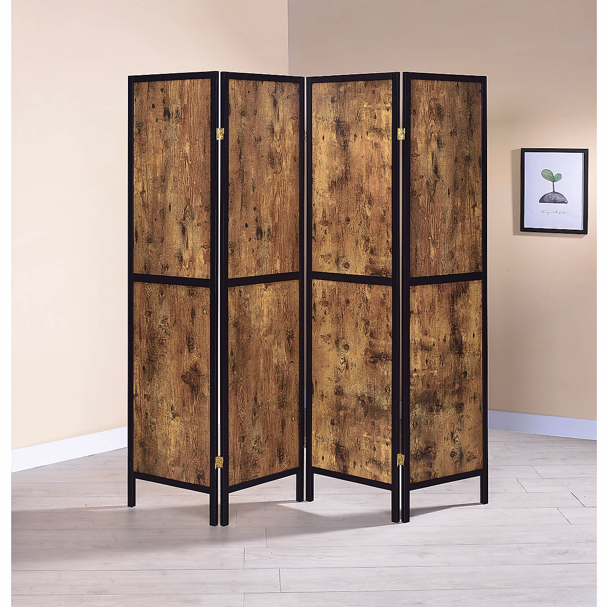 Coaster Furniture Folding Screen Antique Nutmeg and Black 4-Panel 961413