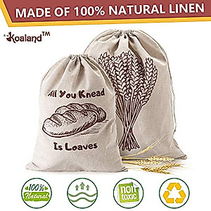 Linen Bread Bags, Pack of 4 Large and Extra Large Natural Unbleached Bread Bags, Reusable Drawstring Bag for Loaf, Homemade Artisan Bread Storage, Linen Bags for Food Storage, Ideal Gift for Bakers