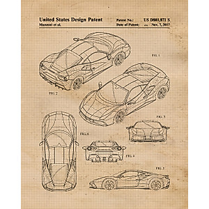 Classic Auto Patent Prints, 4 (8x10) Unframed Photos, Wall Art Decor Gift for Home Ferrari Office Engineer Aperta F430 F488 F8 Garage Work Shop School Student Teacher Coach F1 Team Car Race Champ