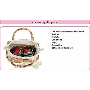 TaiGuri Women's Handmade Rattan Straw Ribbon Bow Woven Purse Handbag Tote Shoulder Bag Beige