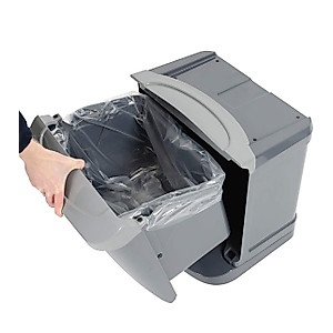 Glasdon Nexus Stack 8G Battery Recycling Bin (Dark Gray, Blue Battery Recycling Decals) – Compact 8-Gallon Stackable Battery Recycle Containers – 1 x 8-Gallon Multi-Waste Battery Bin