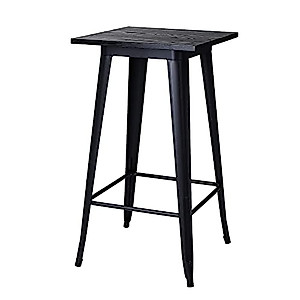glitzhome 41.50" H Modern Style High Heavy-Duty Metal Black Steel Square Bar Table with Solid Elm Wood Top Sturdy Frame Bistro Pub Table