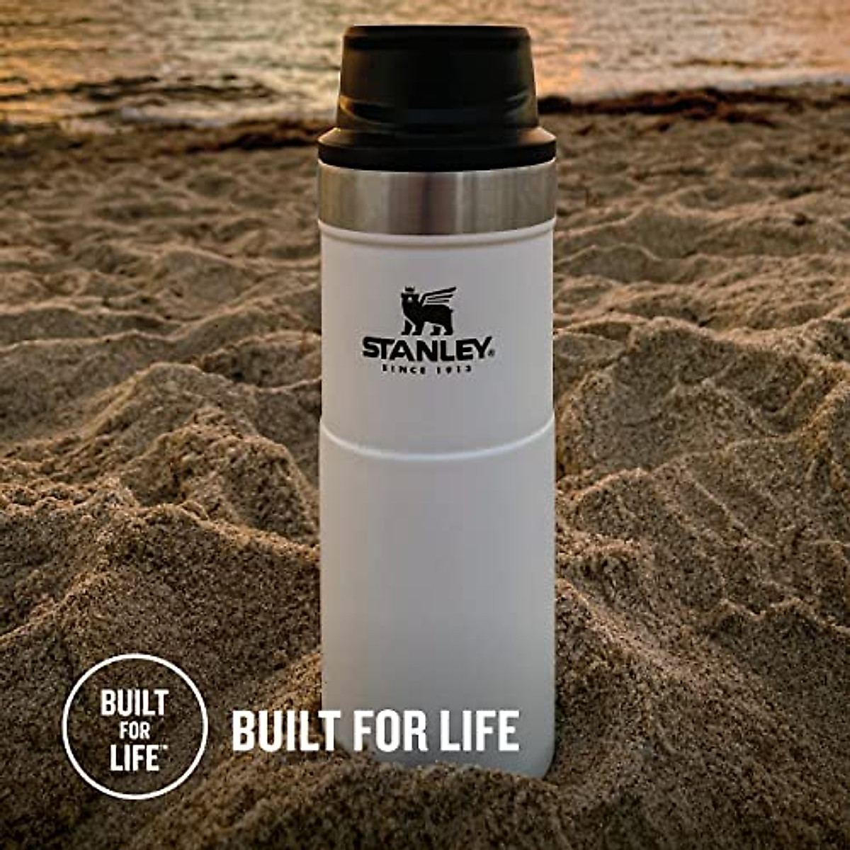 Stanley Trigger Action Travel Mug 0.47L Polar White – Keeps Hot for 7 Hours - BPA-free Stainless Steel Thermos Travel Mug for Hot Drinks - Leakproof Reusable Coffee Cups