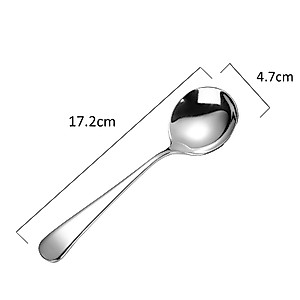 Metal Soup Spoons,Stainless Steel Spoons for Soup Round Colorful Dinner Spoons Thick Short handle Table Spoon 6.3-Inch, Set of 6 (Sliver)