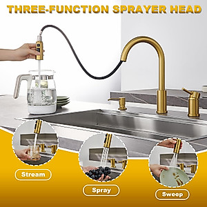 Tohlar Gold Shower Faucet Set with Tub Spout, Bathtub and Shower Faucet Combo Kit & Tohlar Brushed Gold Kitchen Faucet Single Handle High Arc Kitchen Faucets