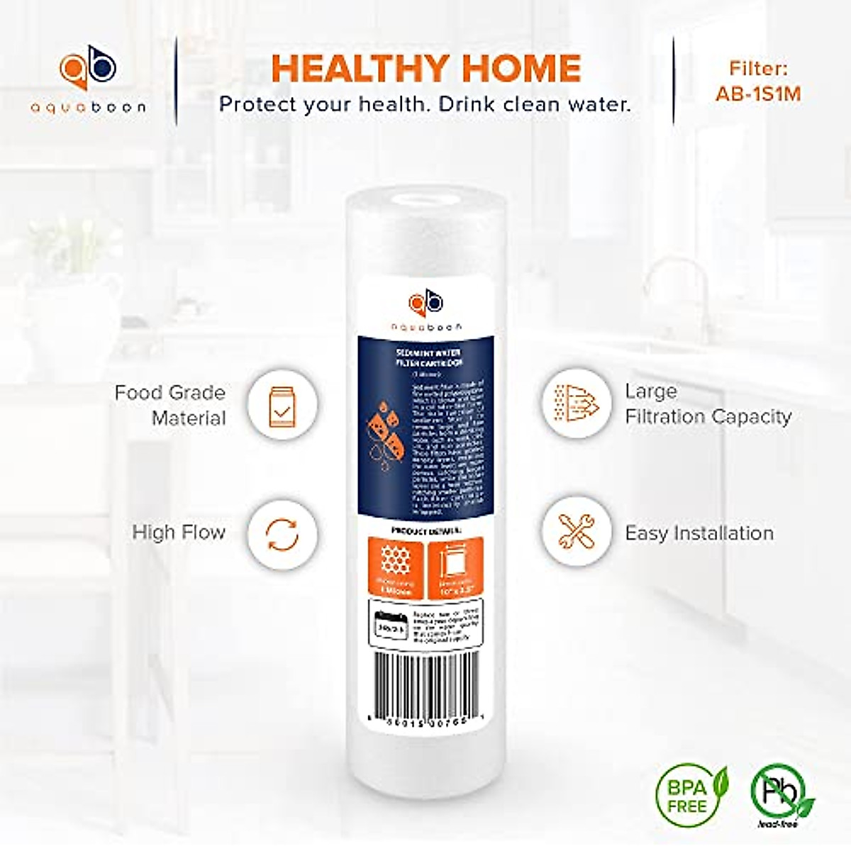 Aquaboon 2-Pack of 1 Micron 10"x2.5" Sediment Water Filter Replacement Cartridge for Any Standard RO Unit | Whole House Sediment Filtration | Compatible with DuPont WFPFC5002, Pentek DGD series, RFC