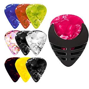 Performore 10 Pcs of Guitar Picks with 1-pc Guitar Random Color Holder for Acoustic Electric Guitar Bass Ukulele, Multicolor Picks for Every Guitarist with Stick-on Holder Adhesive Back