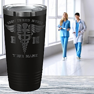 RN Registered Nurse Gift, Nursing School on Black with Ion Ghost Black Design 20 oz Stainless Steel Tumbler with Lid - Insulated Cup - Travel Mug